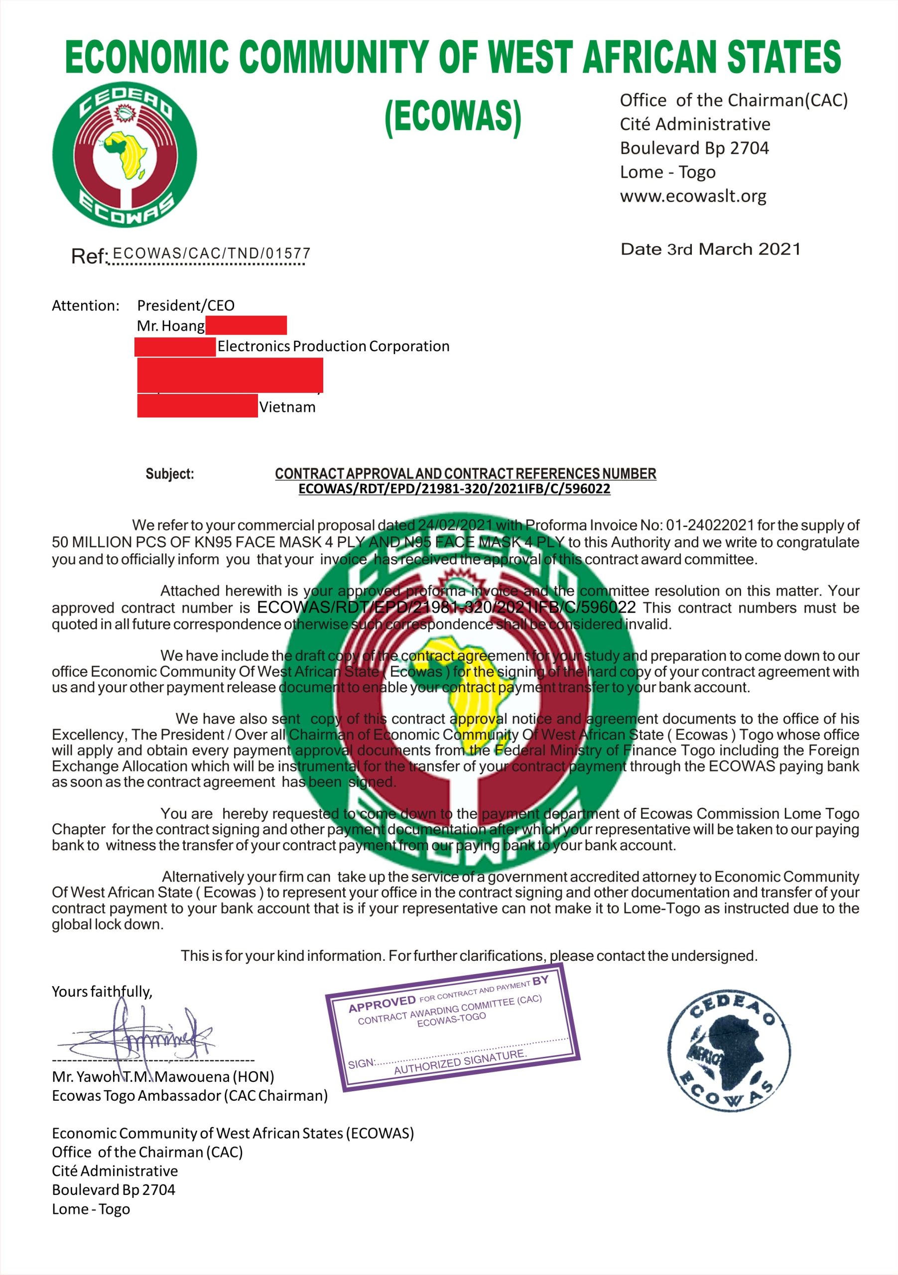 Overseas fraud: Fake ECOWAS🚫 - VIS